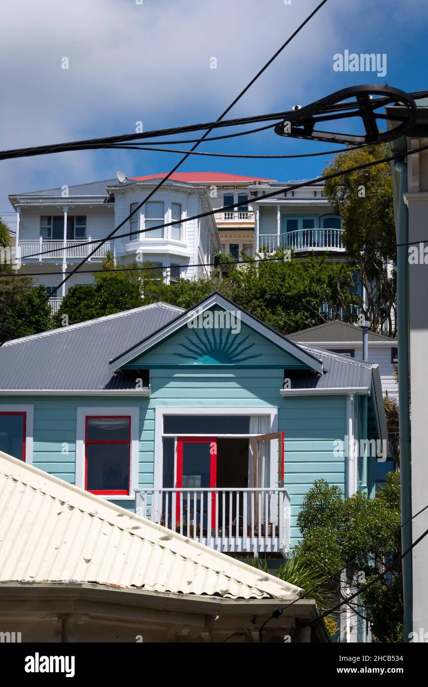 Houses on hillside above Aro Street, Wellington, North Island, New ...