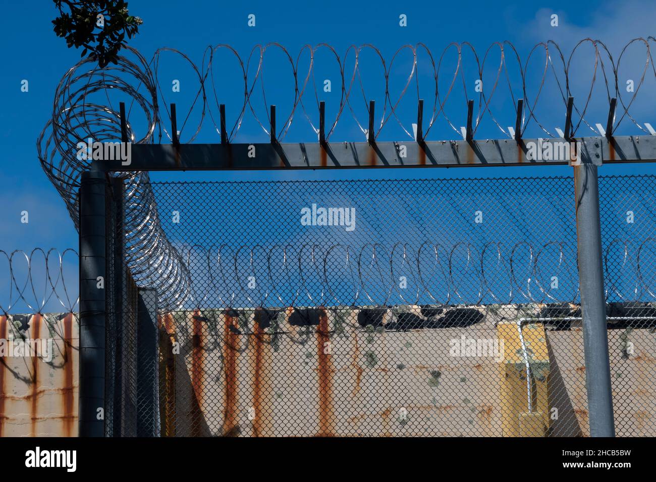 Razor wire topped walls at Mount Crawford, a disused prison, Miramar ...