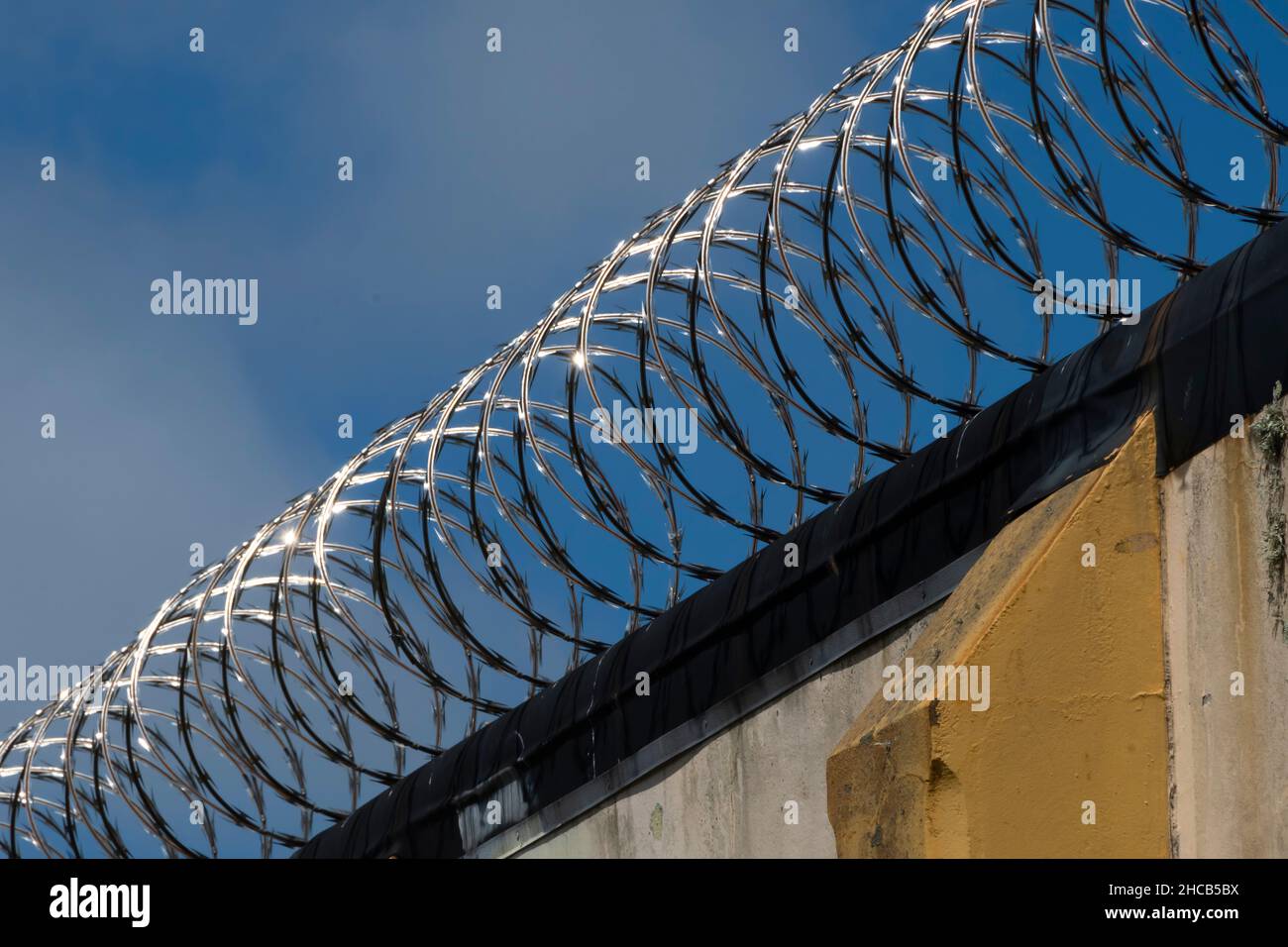 Razor wire topped walls at Mount Crawford, a disused prison, Miramar ...