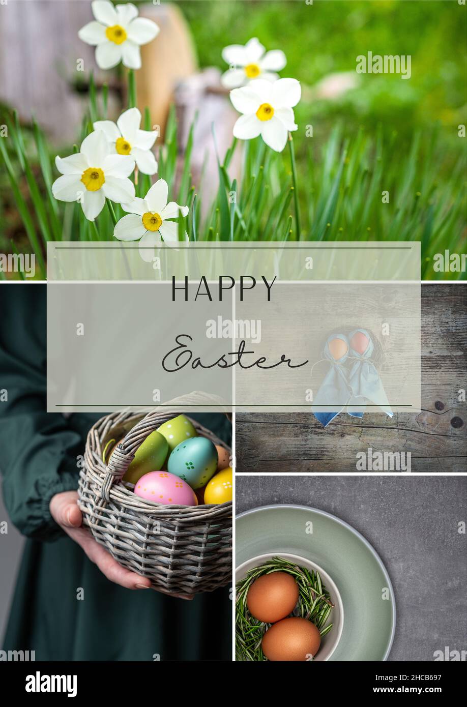 Happy Easter. Collage of four images. Mood board. Social media template ...
