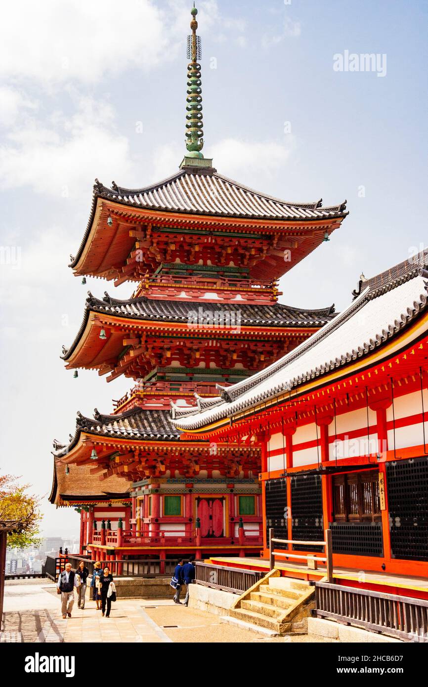 The vermilion Kyo-do, Sutra Hall and the three storey pagoda at the ...