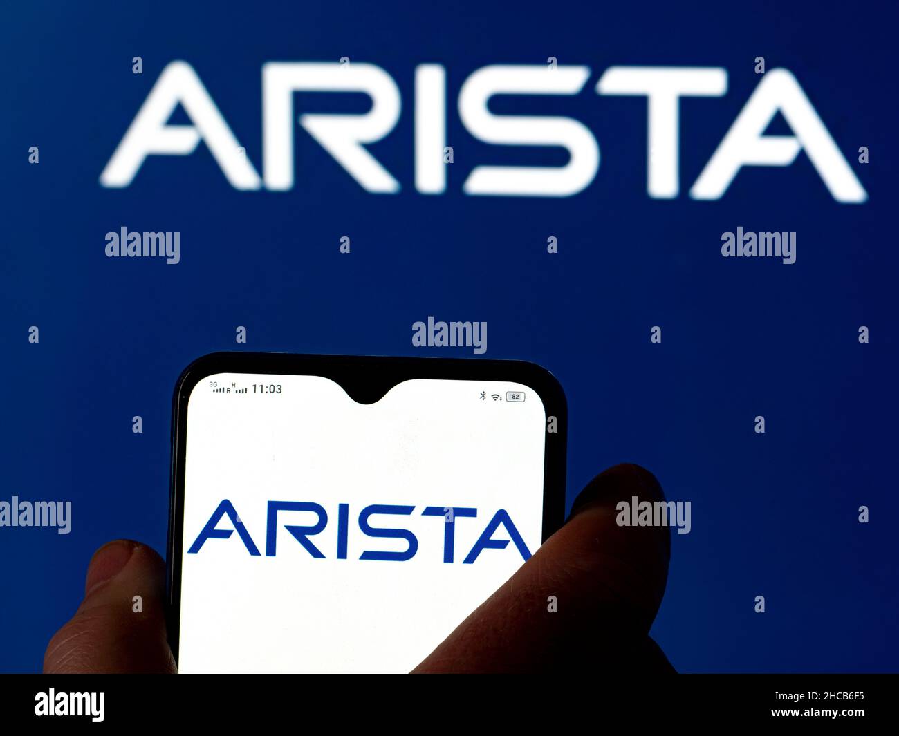 In this photo illustration Arista Networks, Inc. logo seen displayed on ...