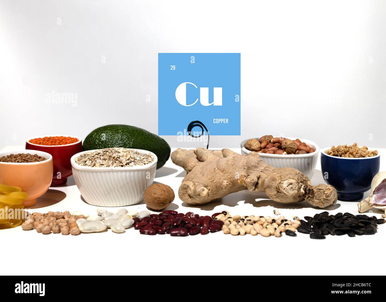 Set of Natural products sources of copper. Food containing Cuprum ...