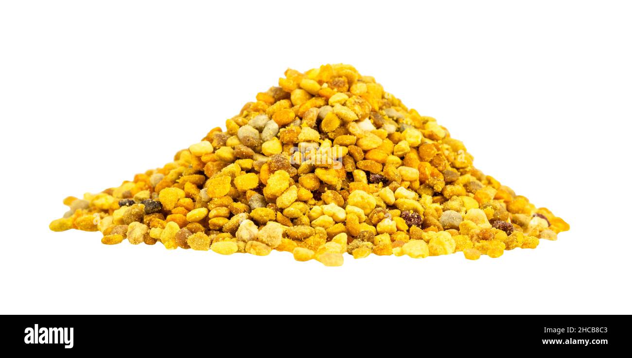 side view of pile of natural bee pollen isolated on white background ...
