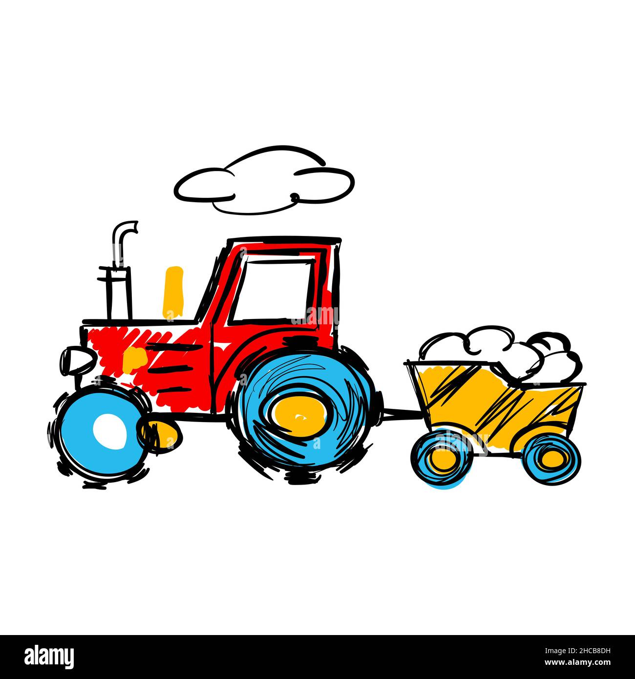 Hand drawing doodle tractor icon. Vector illustration Stock Vector ...
