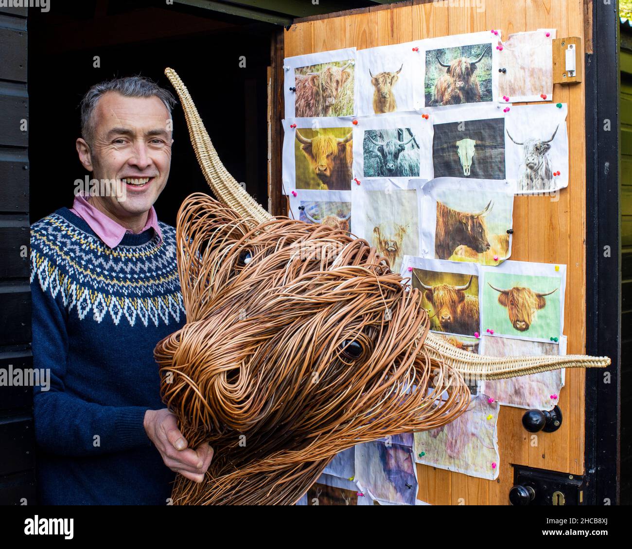 Willow weaver Bob Johnston from Bangor, Northern Ireland, whose distinctive animal head ...