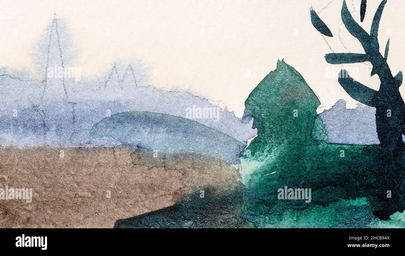 horizontal sketch of waterfront of river in Lucerne city at sunset hand ...