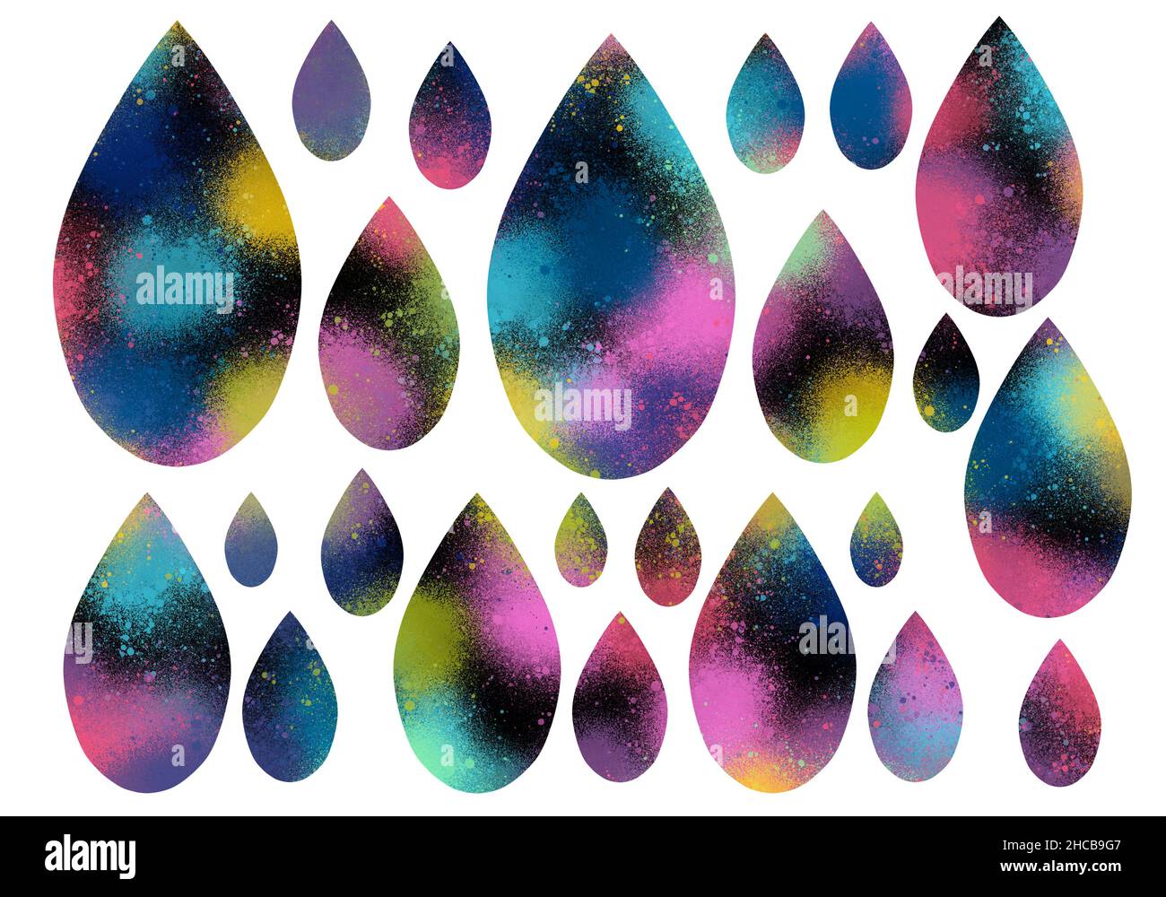 Set with coloured water rain drops for stickers and postcard and cards ...