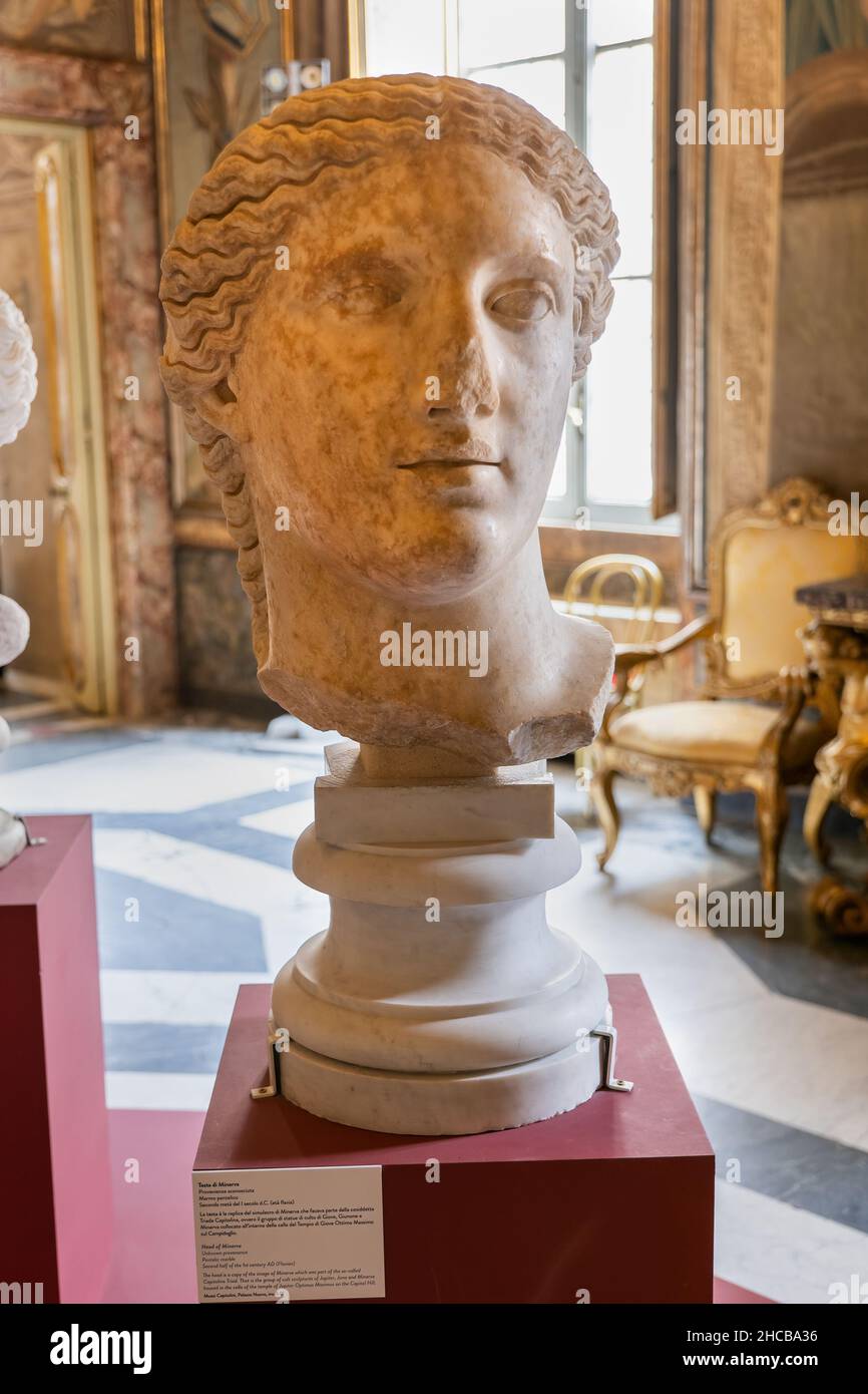Head of Minerva in Pentelic marble from 1st century AD in Hall of the ...