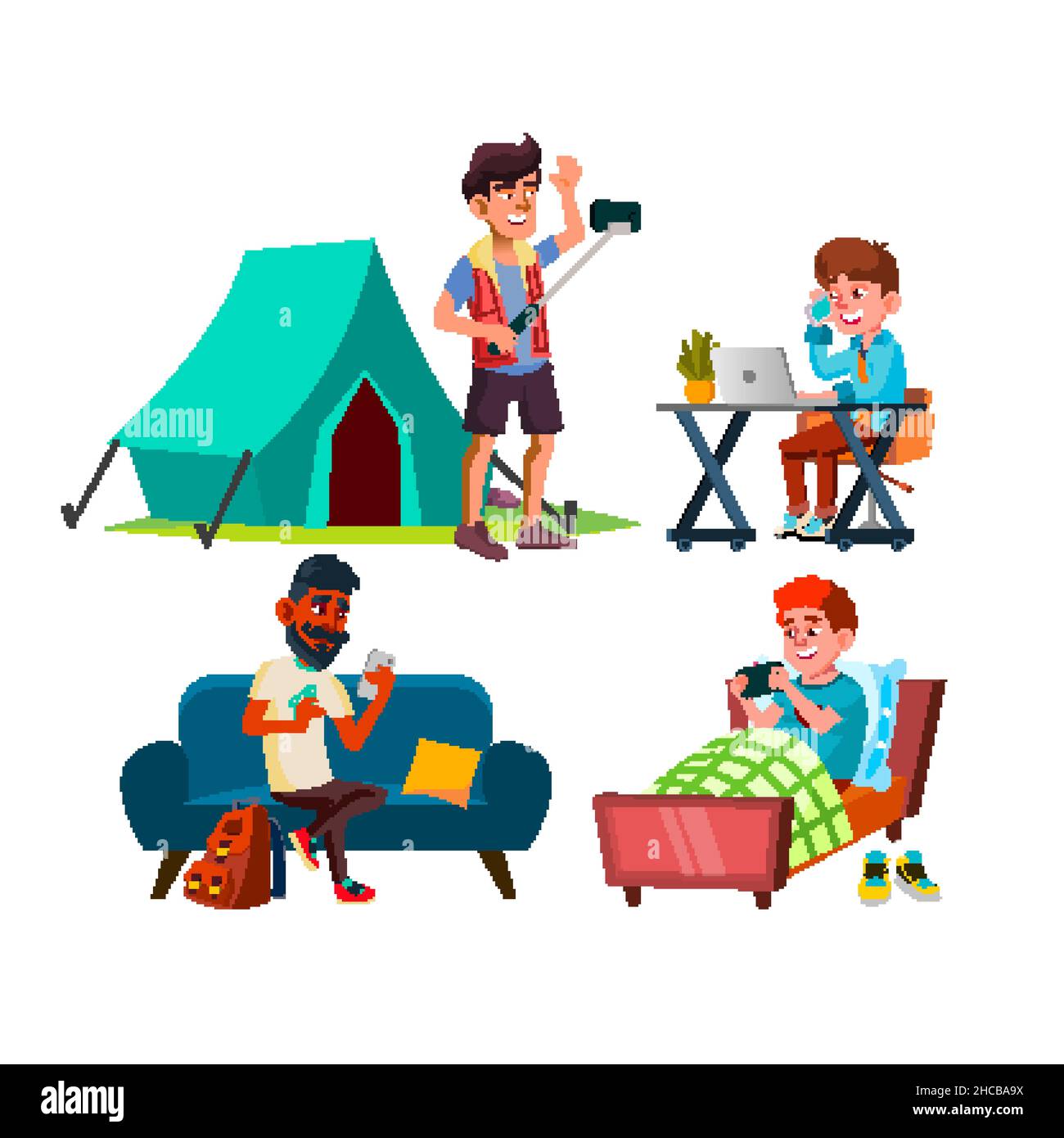 teen boy using smartphone set vector Stock Vector Image & Art - Alamy