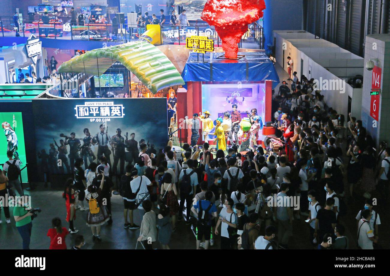 SHANGHAI, CHINA - JULY 31, 2020 - Visitors gather at the Tencent Games ...