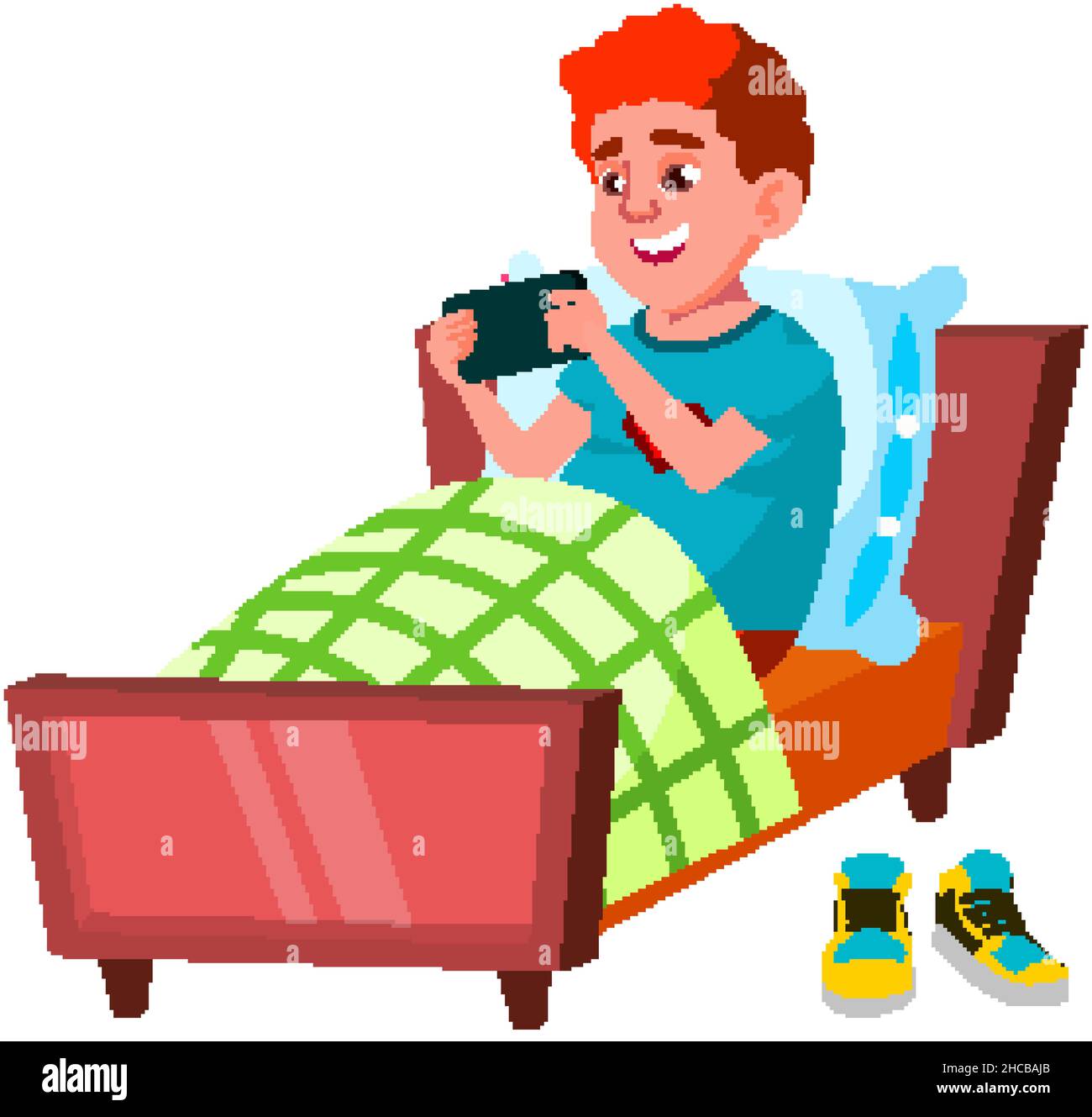 teen boy using mobile smartphone bed vector Stock Vector Image & Art ...