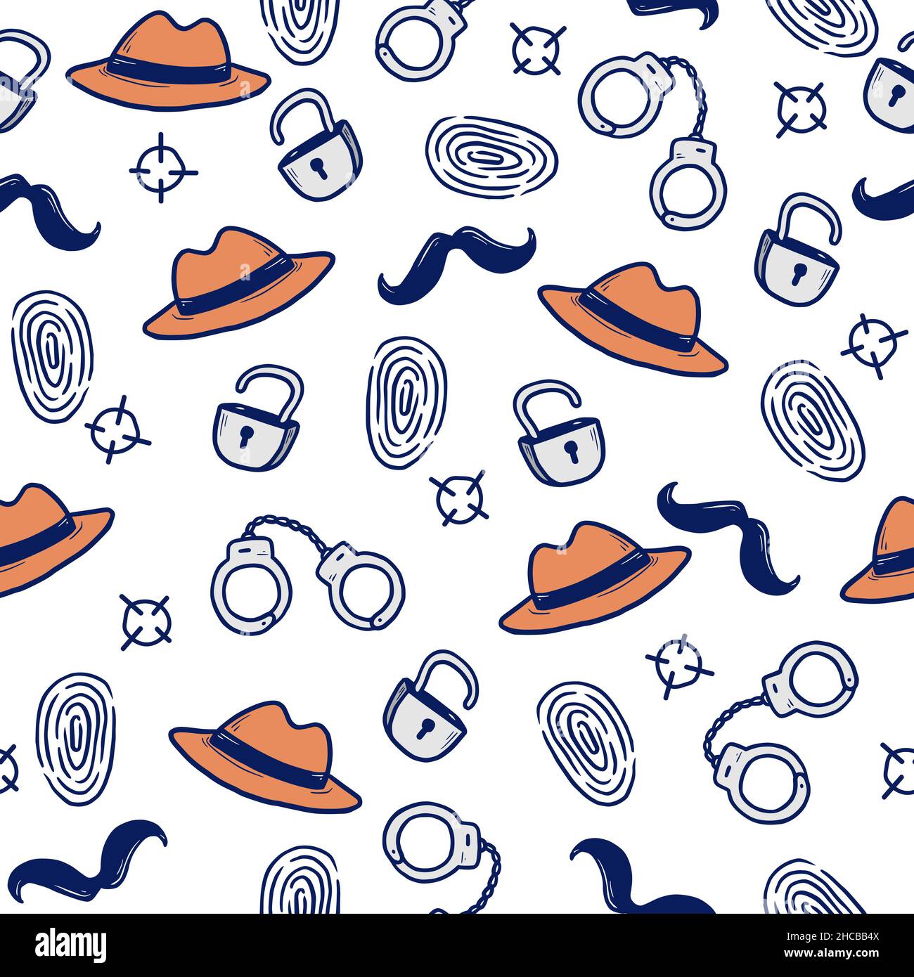 Detective seamless pattern. Hand drawn sketch doodle style crime ...