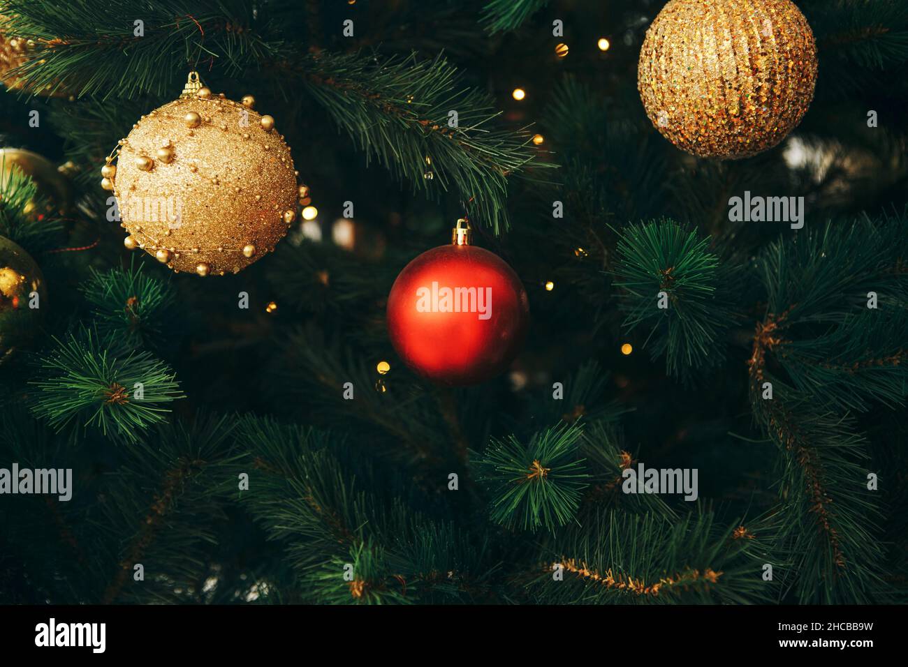 Christmas decorations on the Christmas tree. Celebrating Christmas, New ...