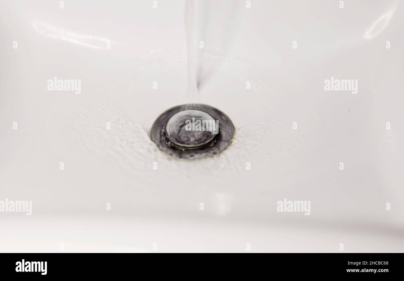 Bathroom Sink Or Hand Basin With Running Water Drain And Flowing Water
