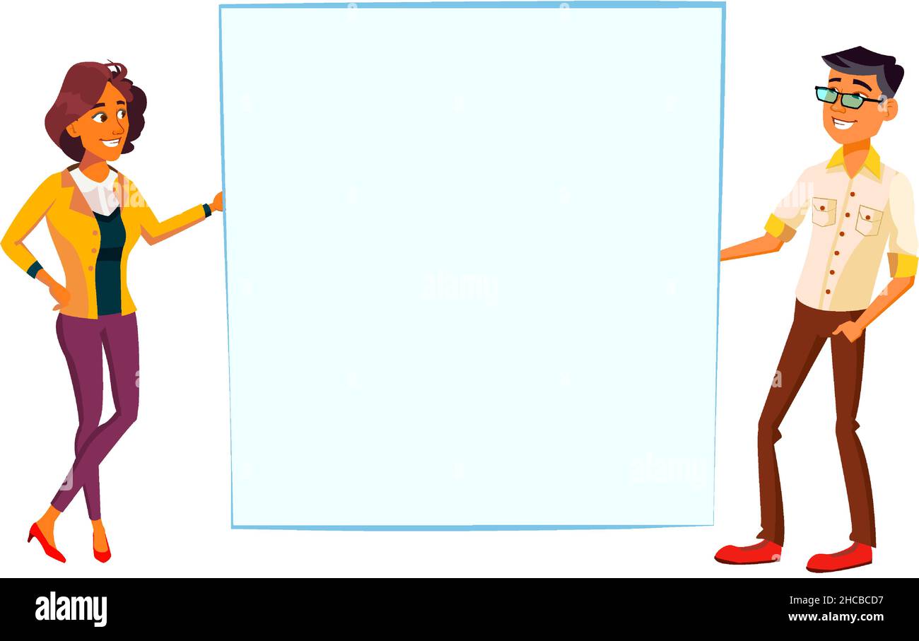 Business man woman with empty banner vector Stock Vector Image & Art ...