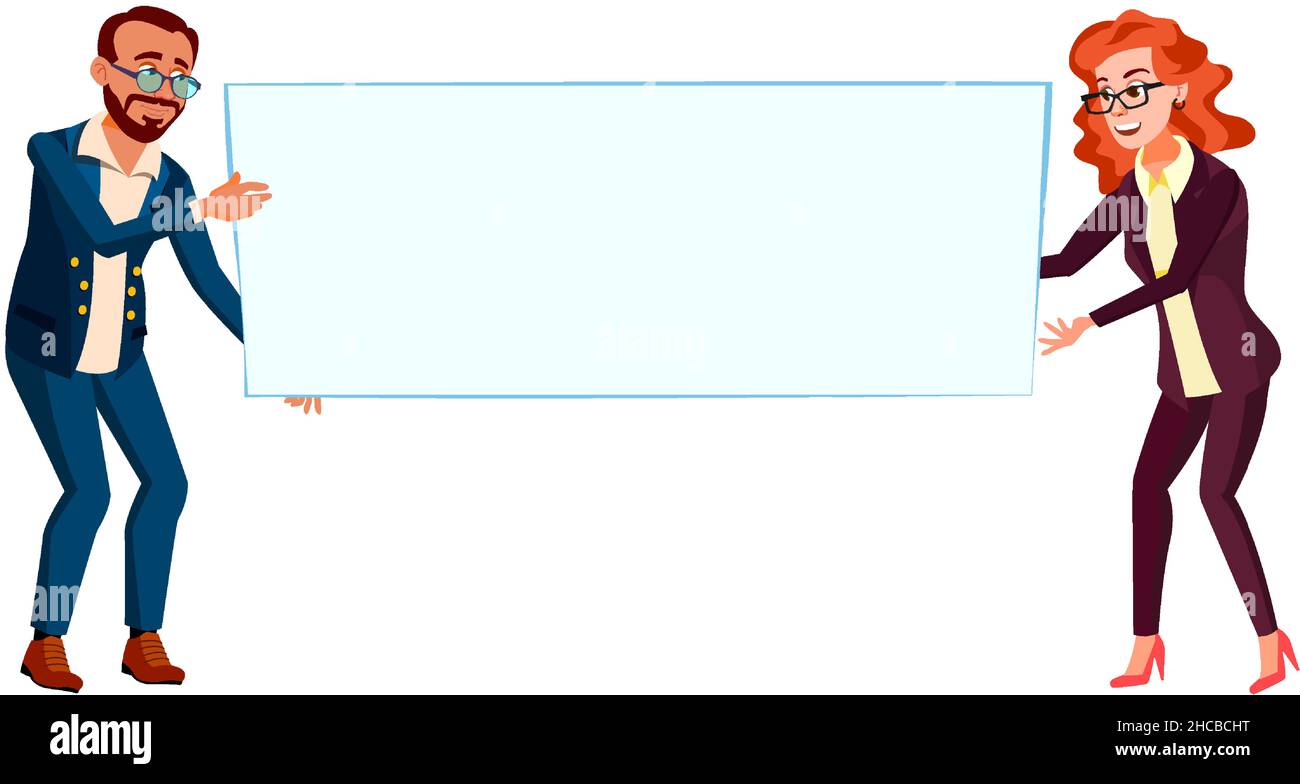 Business man woman with empty banner vector Stock Vector Image & Art ...