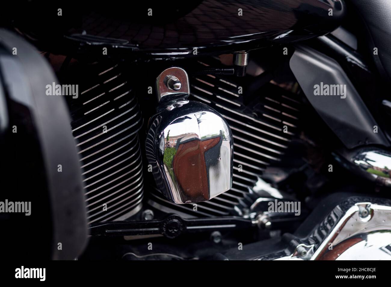 Motor bike detail - Engine chrome block Stock Photo - Alamy