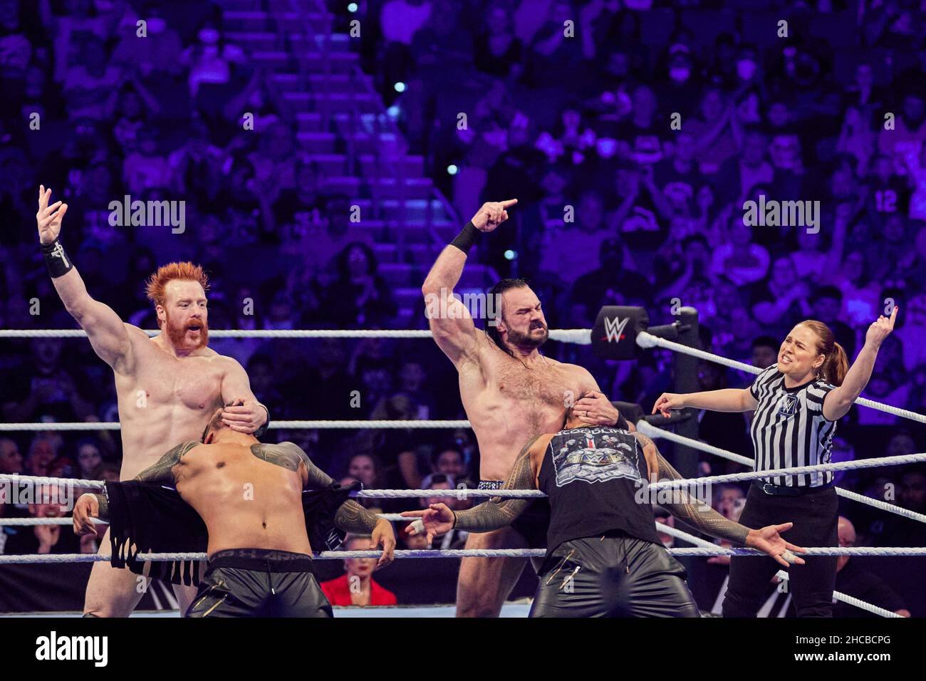 Tampa, Florida, USA. 26th Dec. 2021. Drew Mcintyre vs Sheamus vs The Usos during WWE fight at ...