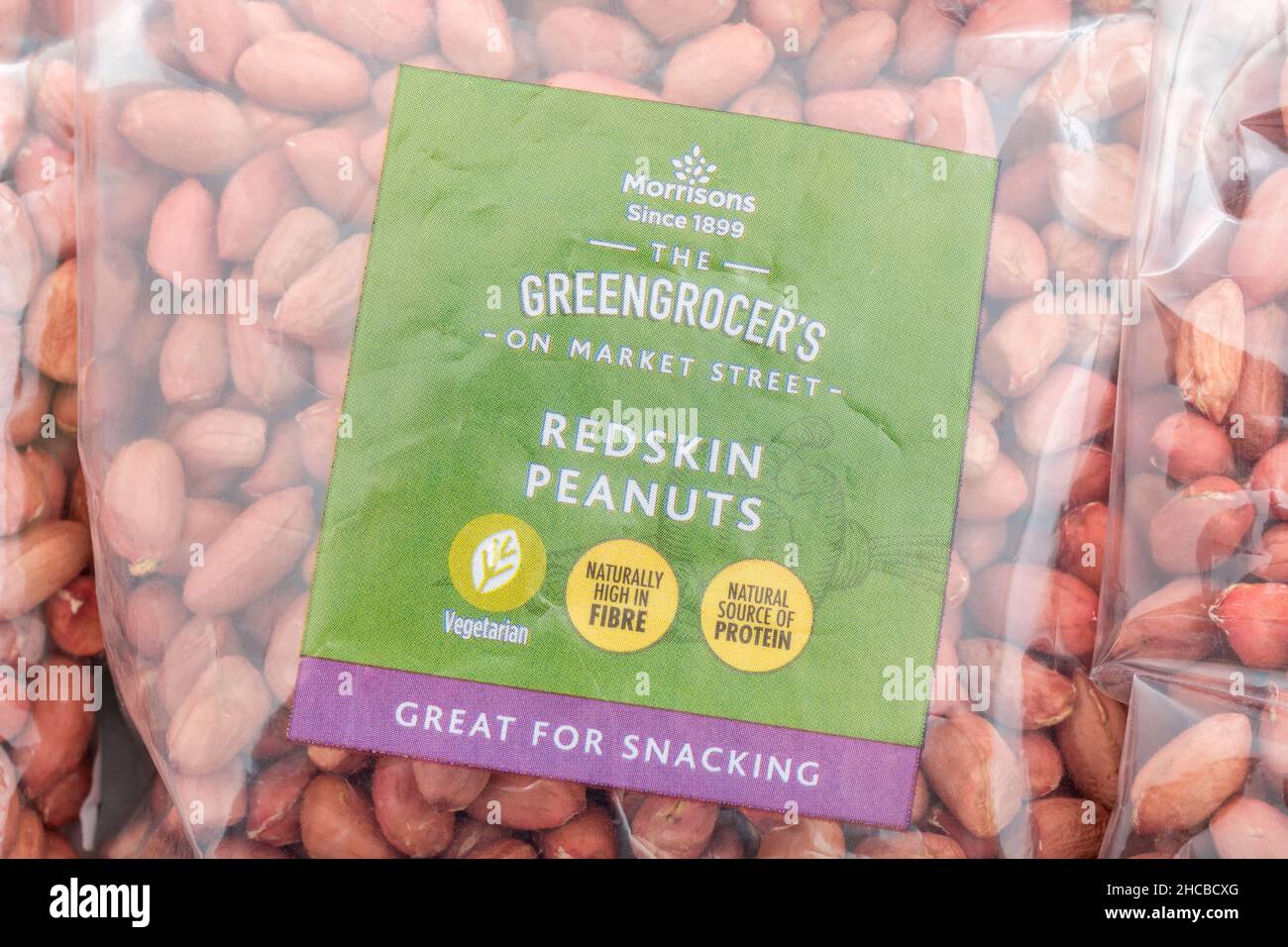 Packet of Morrison's supermarket own-label redskin peanuts. For own ...