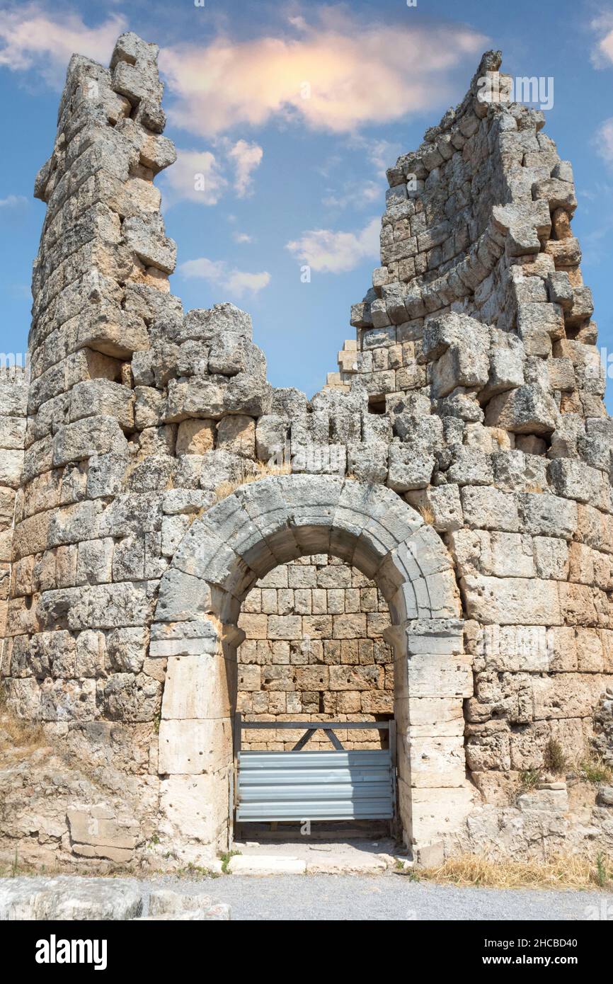 Ancient city of Perge near Antalya Turkey. The Hadrianus Arch Stock ...