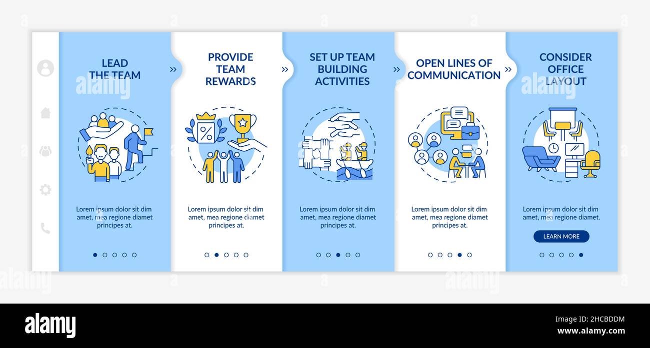 Promoting teamwork in workplace blue and white onboarding template ...