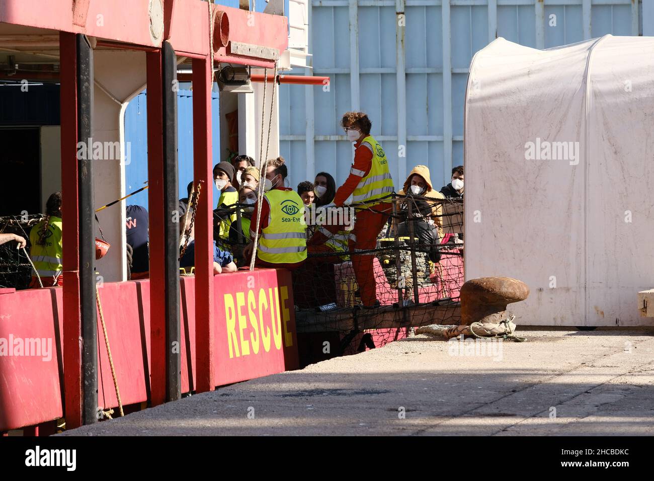 The humanitarian rescue ship Sea-Eye 4 disembarks in Pozzallo with 214 ...