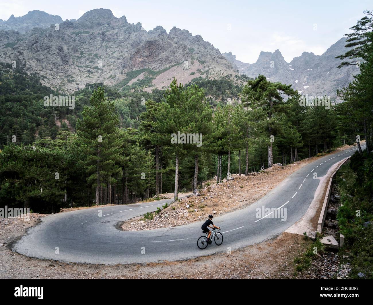 Athlete riding mountain bike on winding road Stock Photo - Alamy