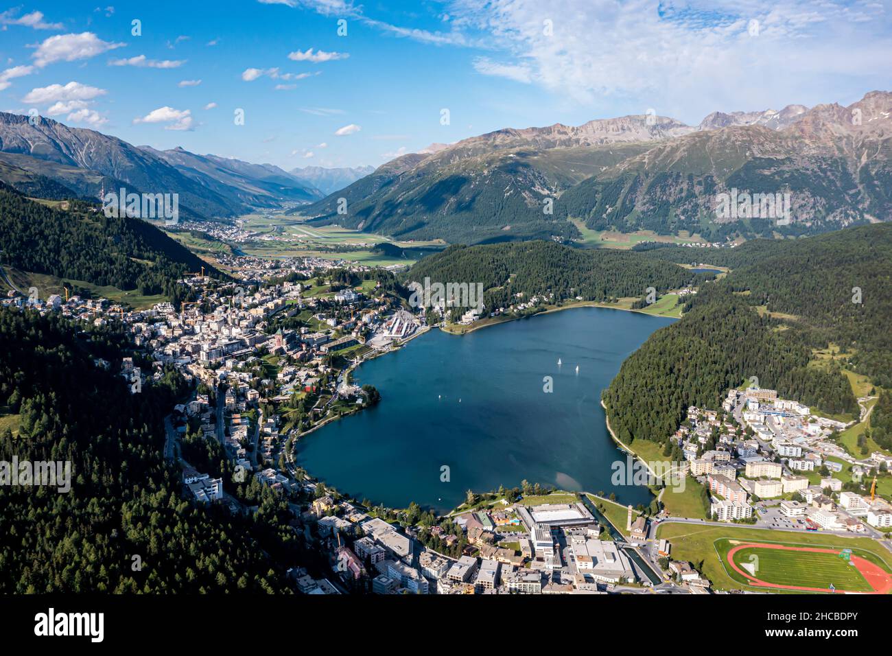 Switzerland, Canton of Grisons, Saint Moritz, Town in Engadin valley ...