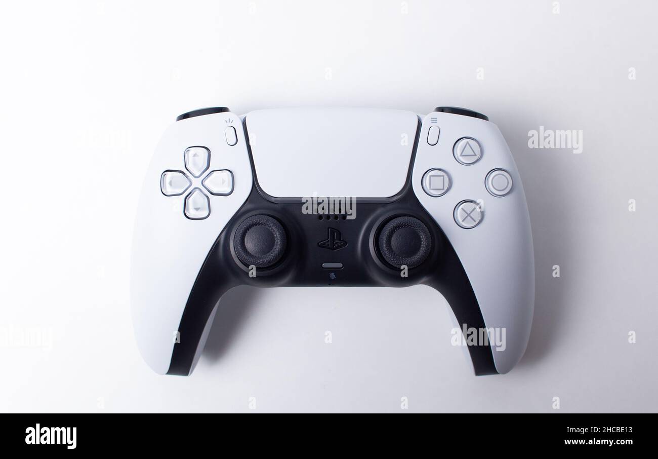 Sony Playstation 5 white Gamepad. Studio Shot Stock Photo - Alamy