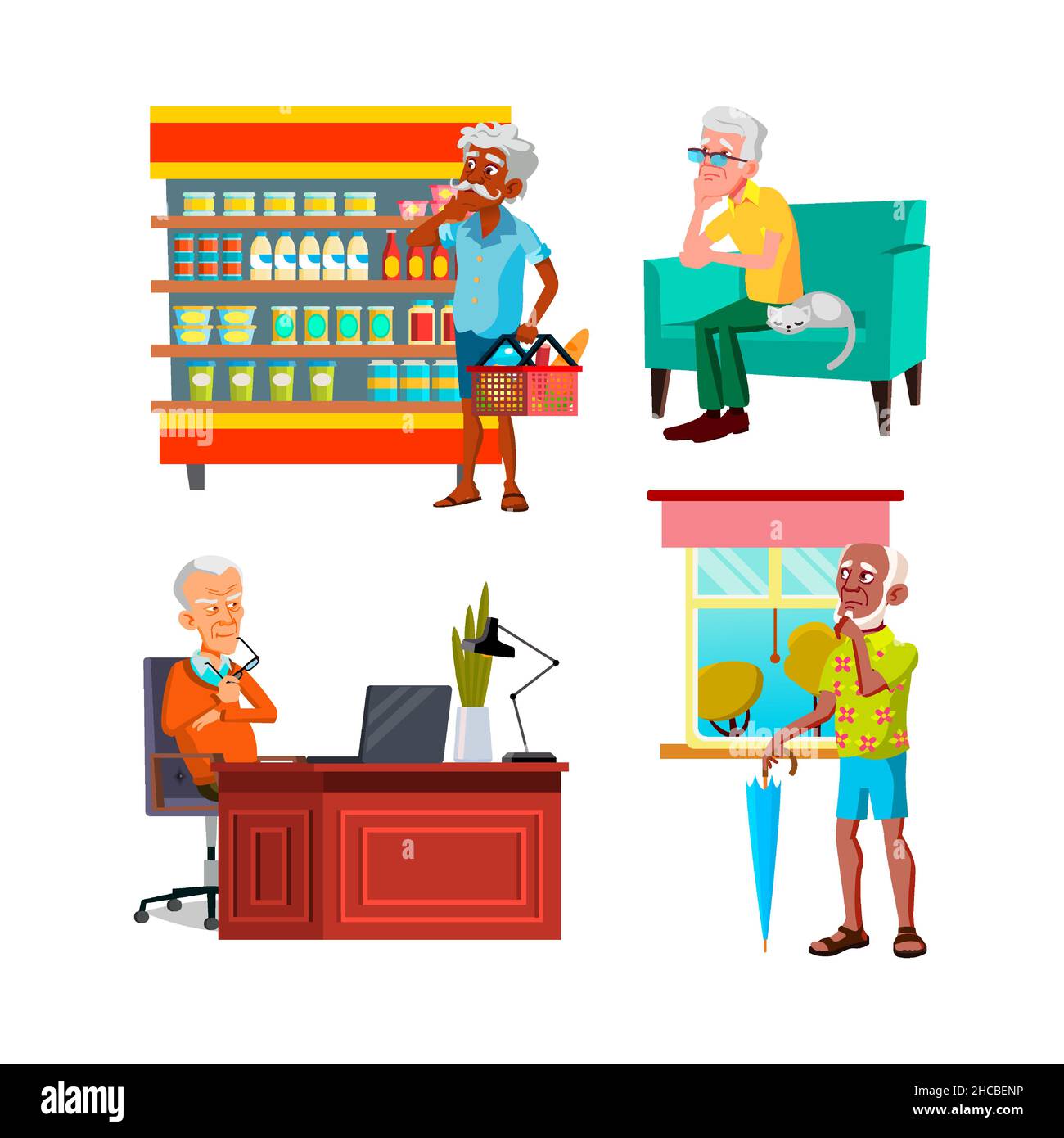 Thinking old man set vector Stock Vector Image & Art - Alamy