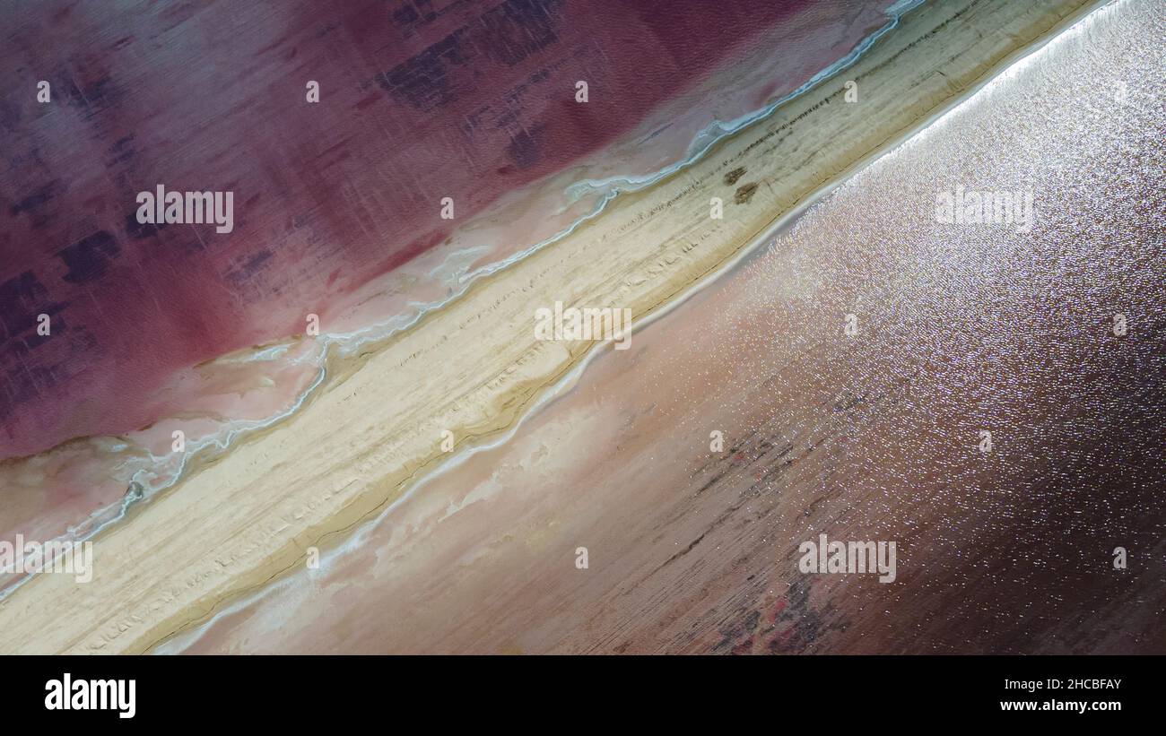 Mexico, Yucatan, Las Coloradas, Aerial view of coastal salt evaporation ...