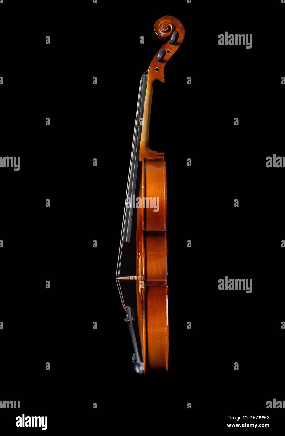 Violin side view isolated on black background. Copy space Stock Photo ...