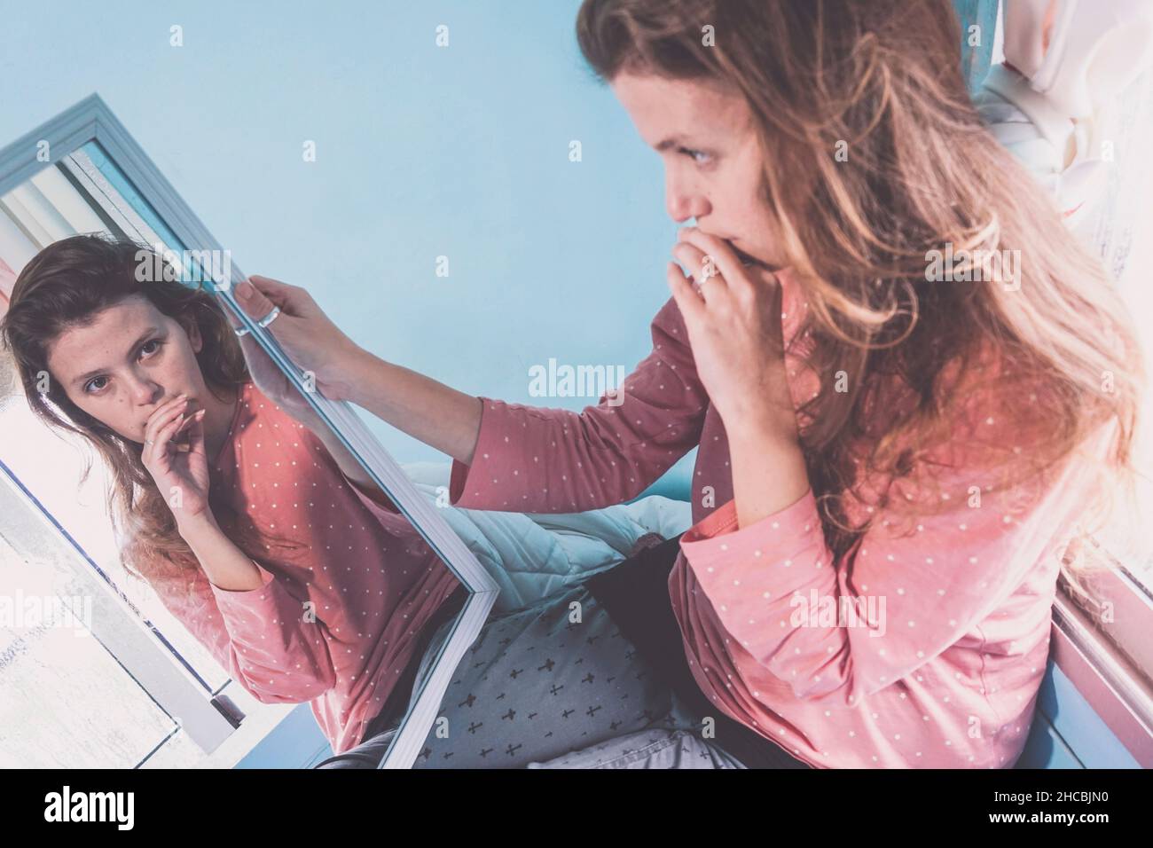 Person Reflection Mirror Pensive High Resolution Stock Photography and ...