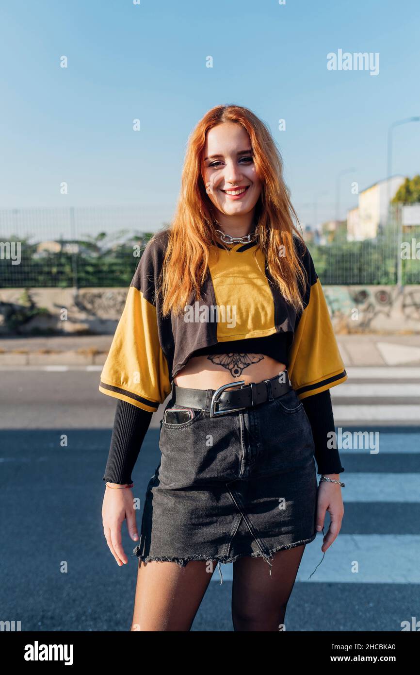 Portrait woman crossing road hi-res stock photography and images - Alamy