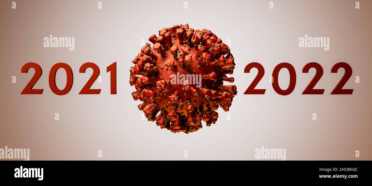 Illustration of a single virus cell model against red background with ...