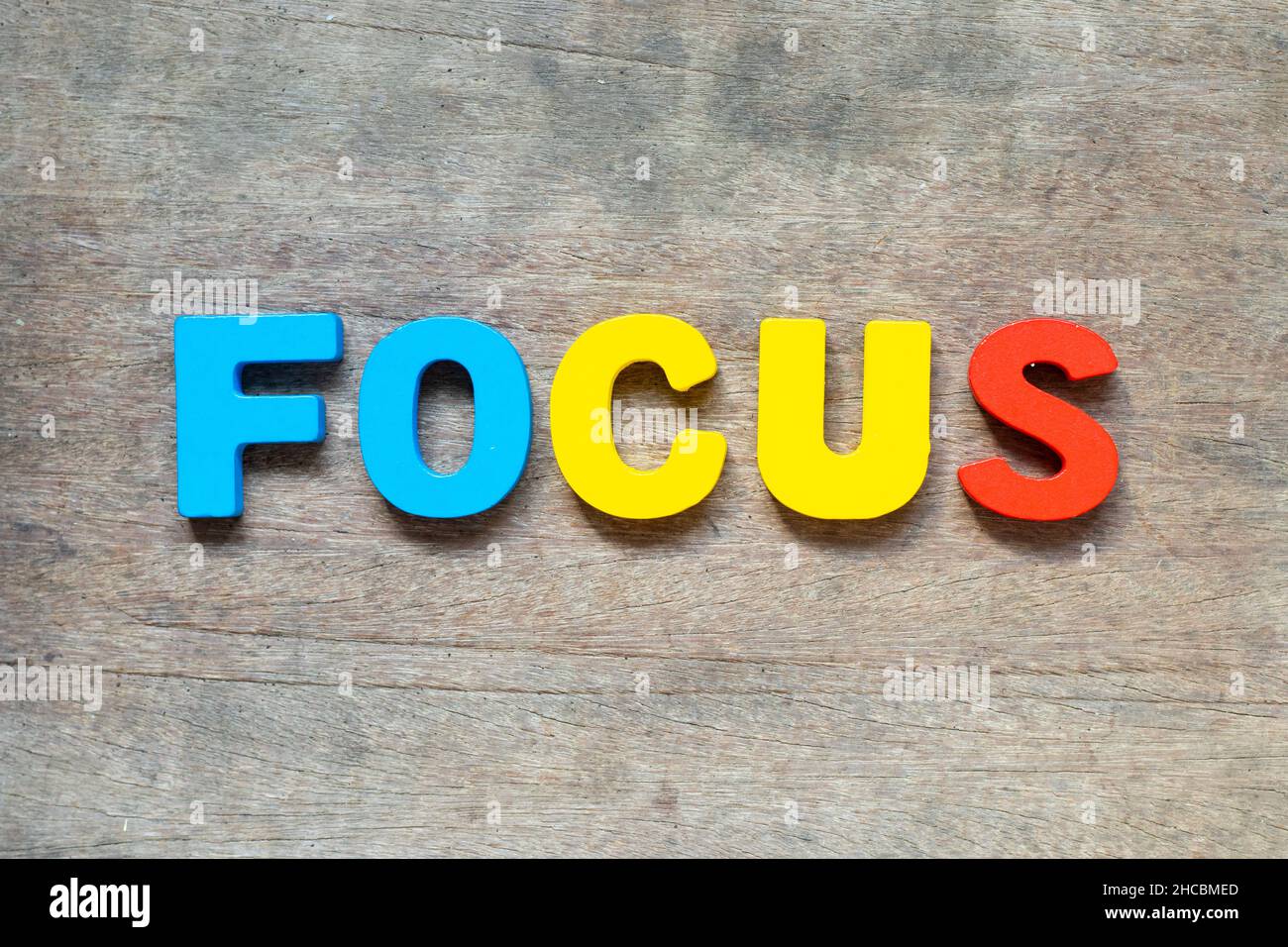 Color alphabet letter with word focus on wood background Stock Photo ...