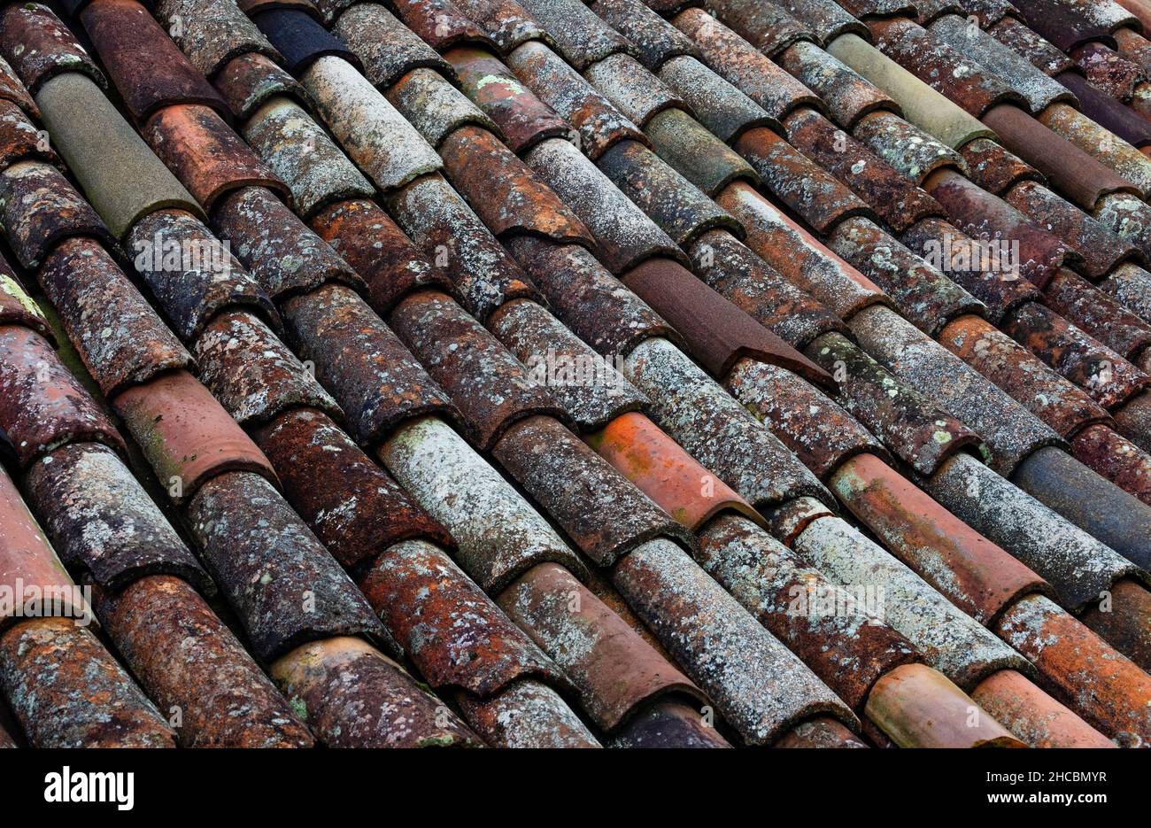 Full frame of weathered tiles of old roof Stock Photo - Alamy