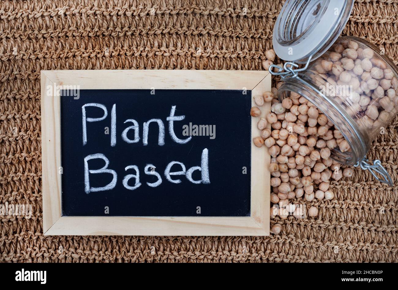 chalk board with plant based in writing with organic plant based ...