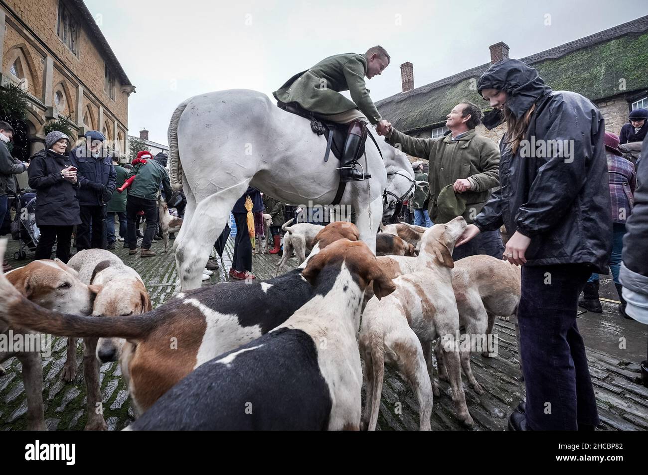 Blackmore and Sparkford Vale Hunt meet at Castle Cary town, Somerset ...
