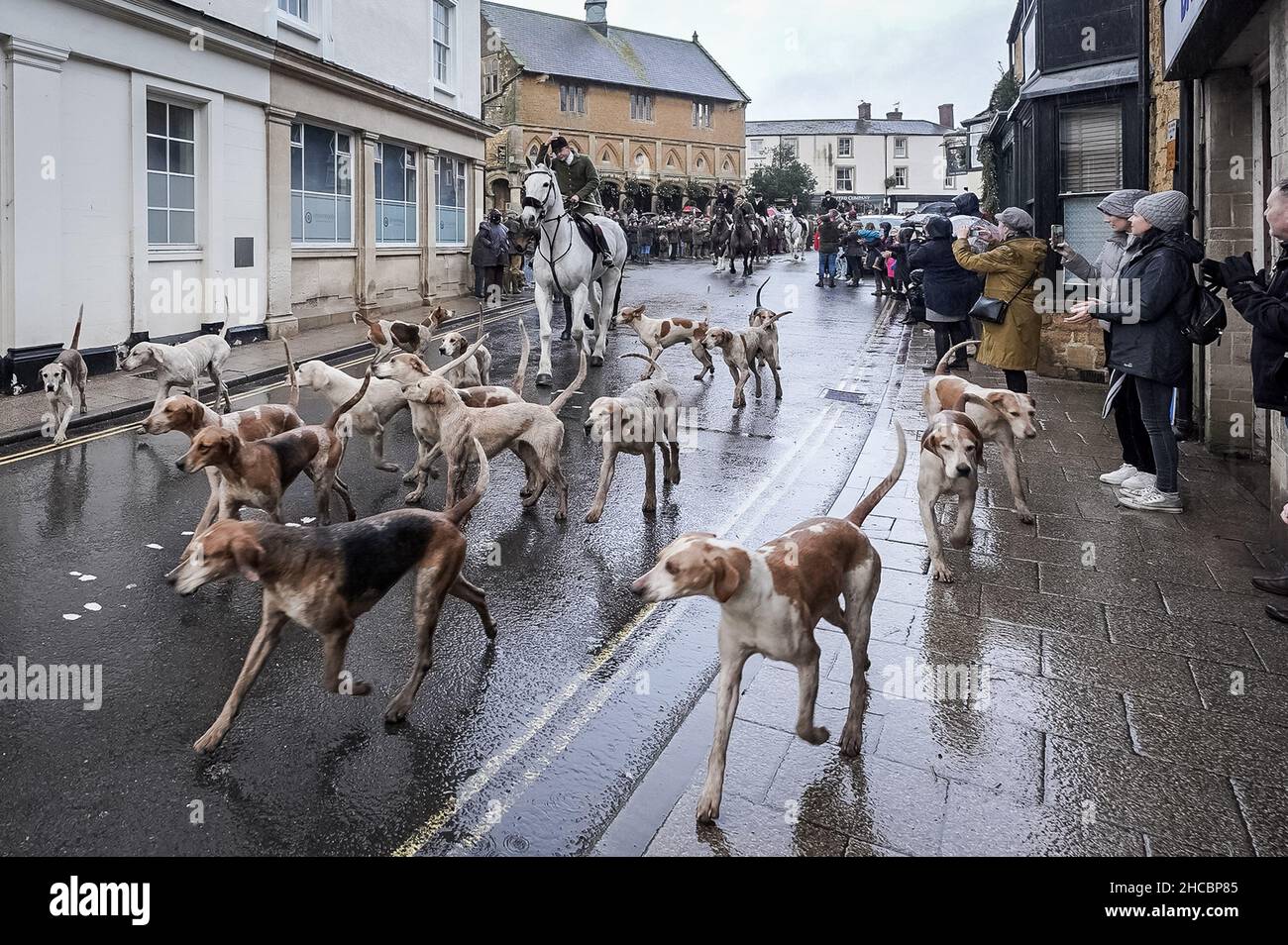 Blackmore and Sparkford Vale Hunt meet at Castle Cary town, Somerset ...