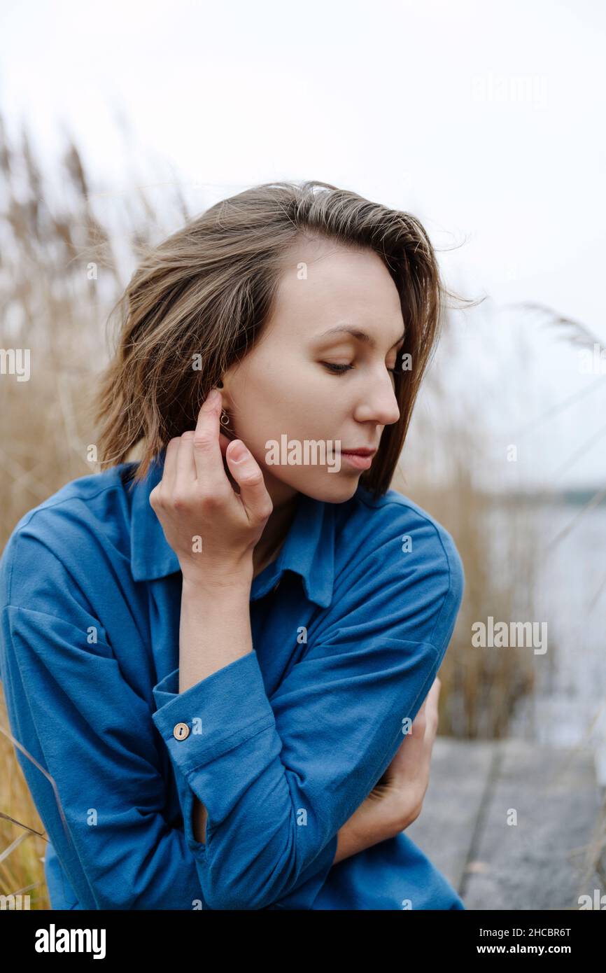 Beautiful young woman eyes closed hi-res stock photography and images - Alamy