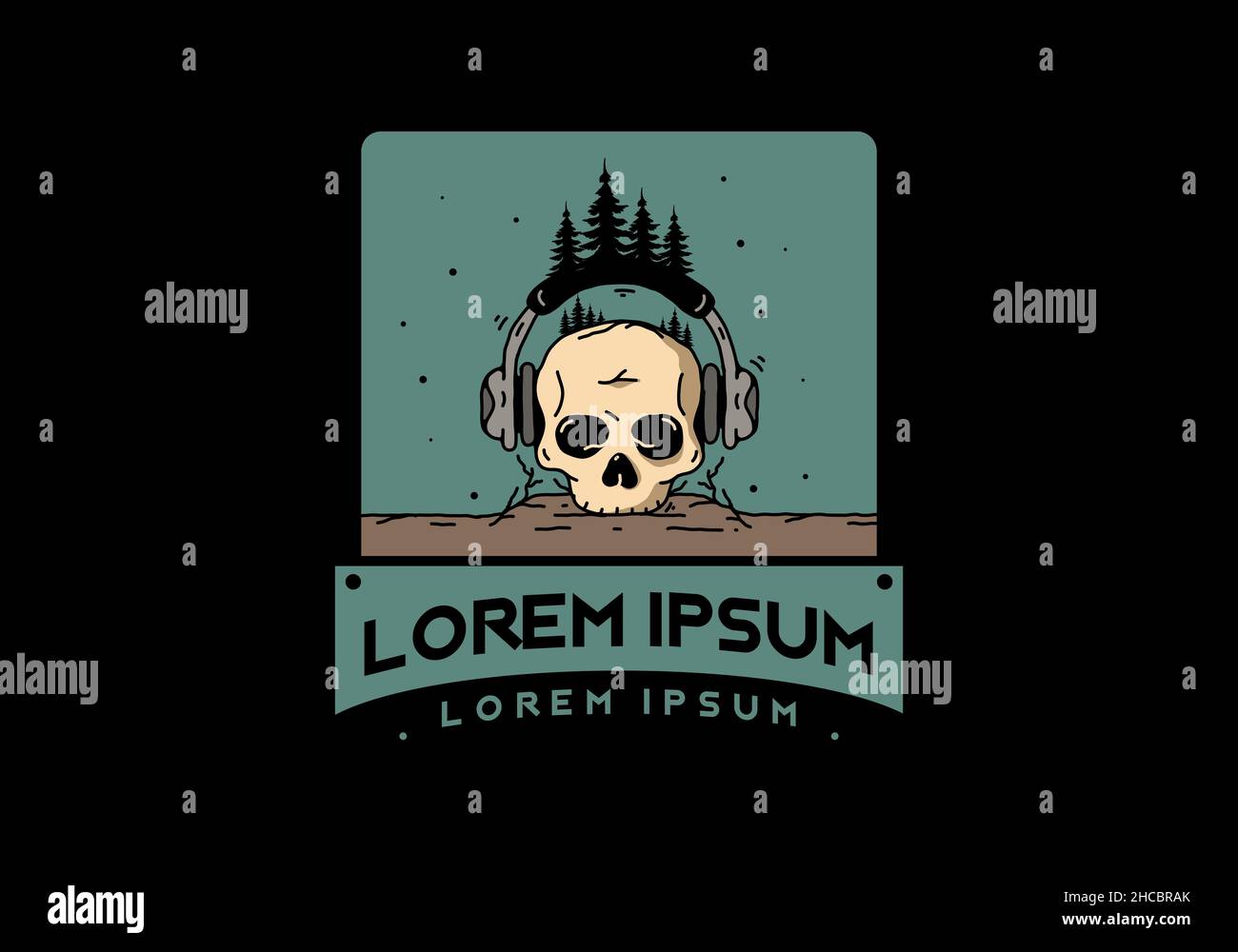 Skull head with headphone and pine trees illustration Stock Vector ...