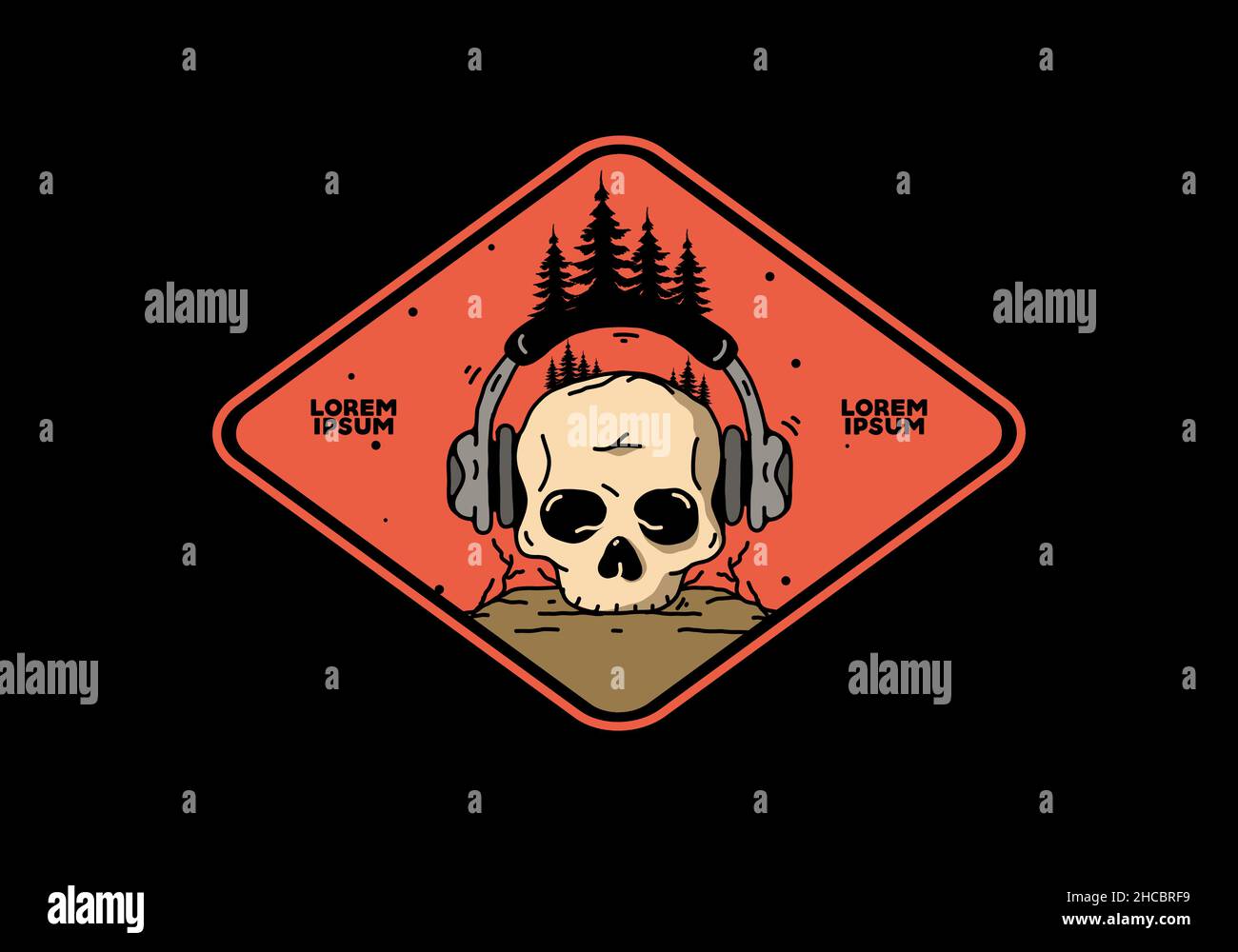 Skull head with headphone and pine trees illustration Stock Vector ...