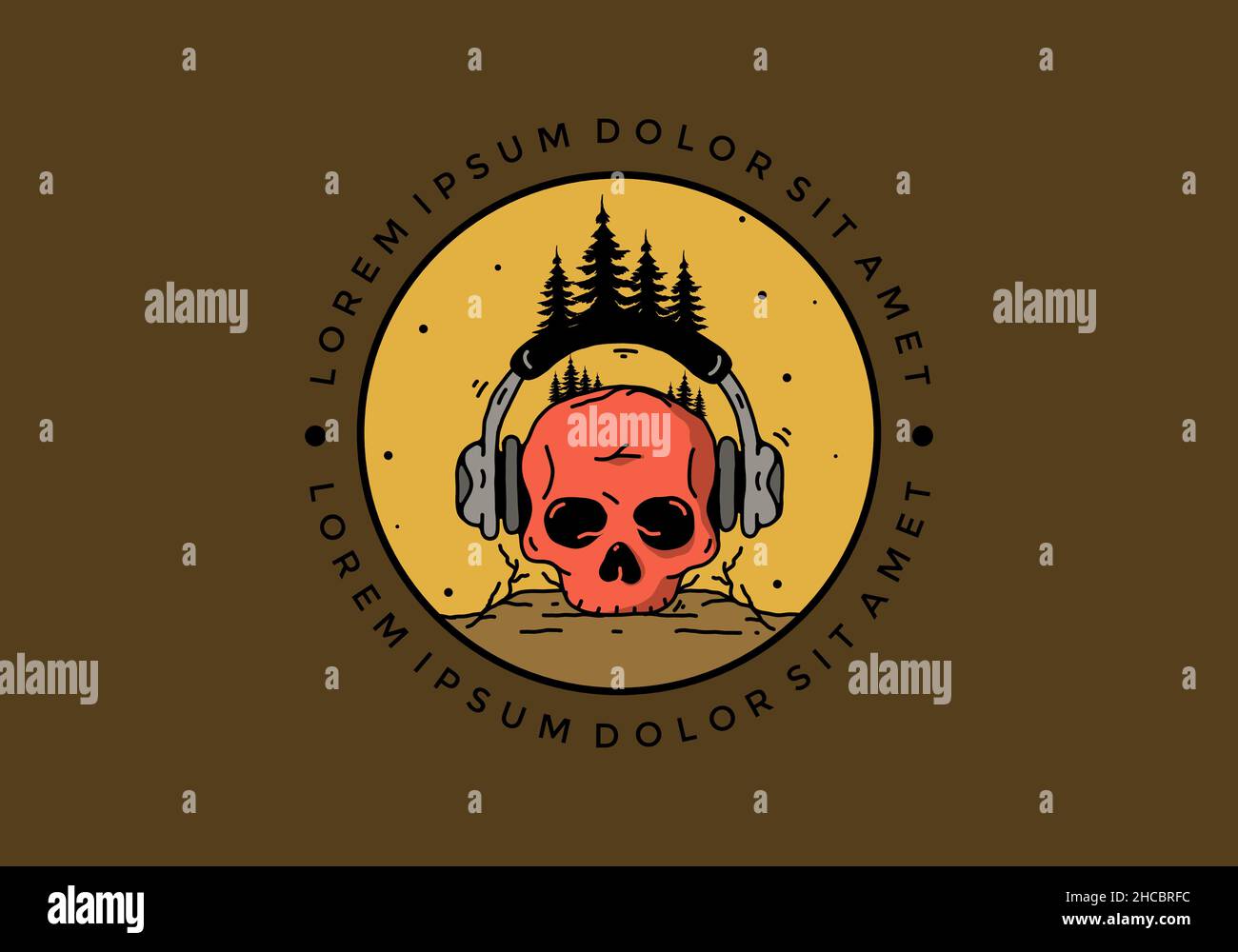 Skull head with headphone and pine trees illustration Stock Vector ...