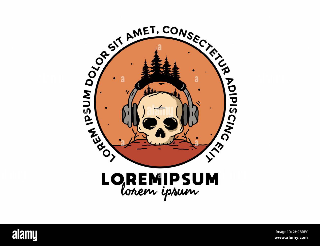 Skull head with headphone and pine trees illustration Stock Vector ...
