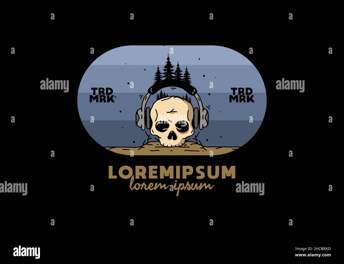 Skull head with headphone and pine trees illustration Stock Vector ...
