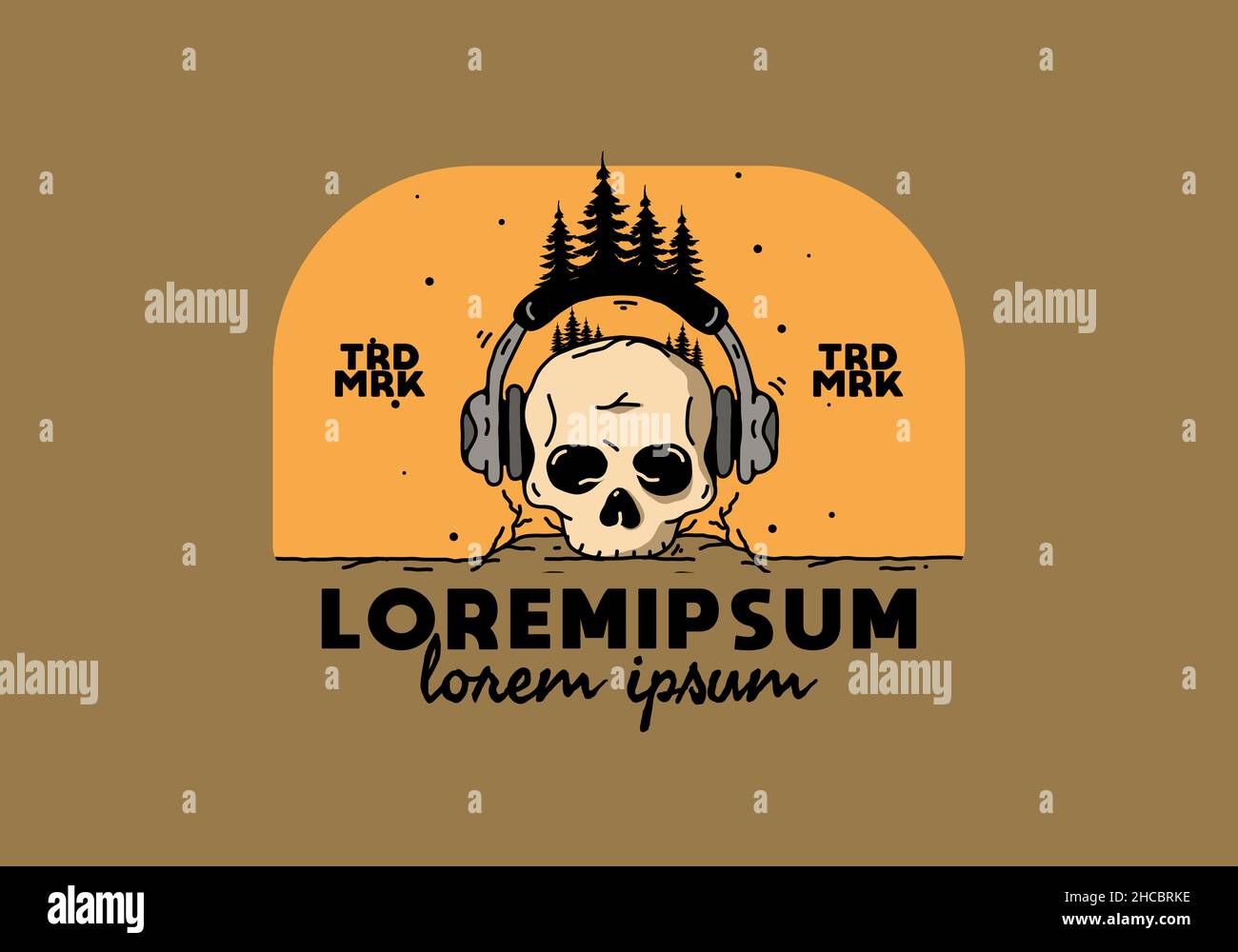 Skull head with headphone and pine trees illustration Stock Vector ...