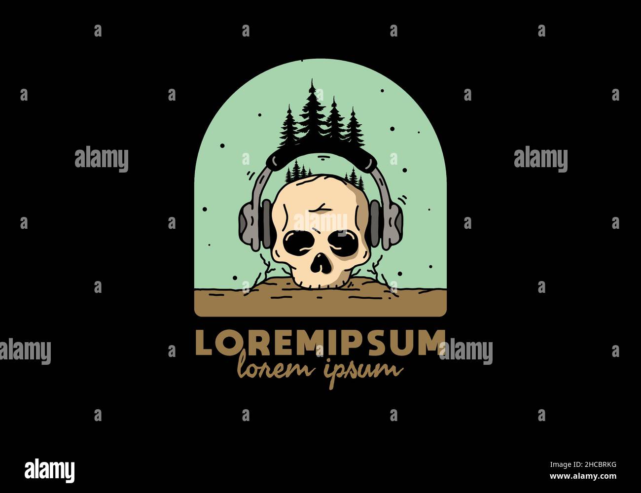 Skull head with headphone and pine trees illustration Stock Vector ...