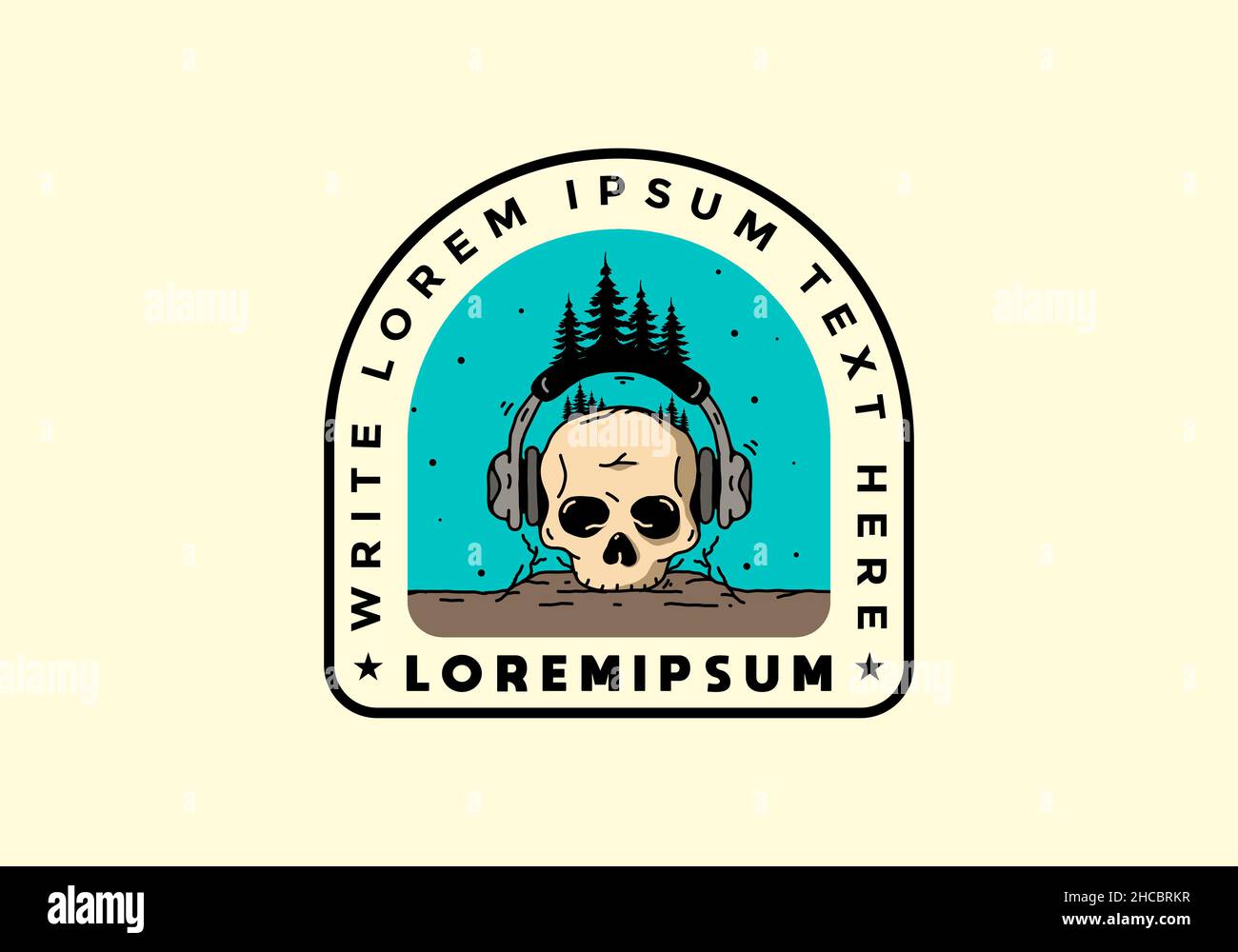 Skull head with headphone and pine trees illustration Stock Vector ...